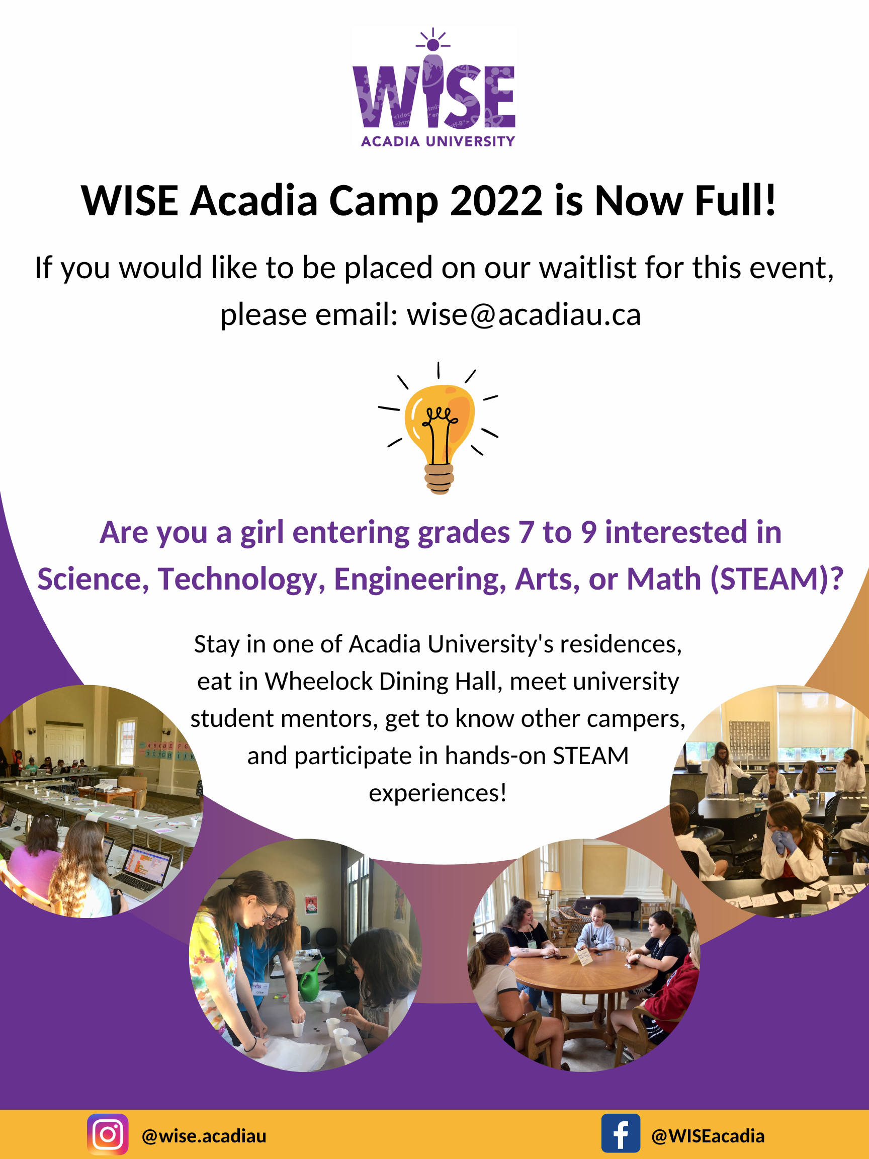 Welcome to the WISE Acadia - Women in Science and Engineering